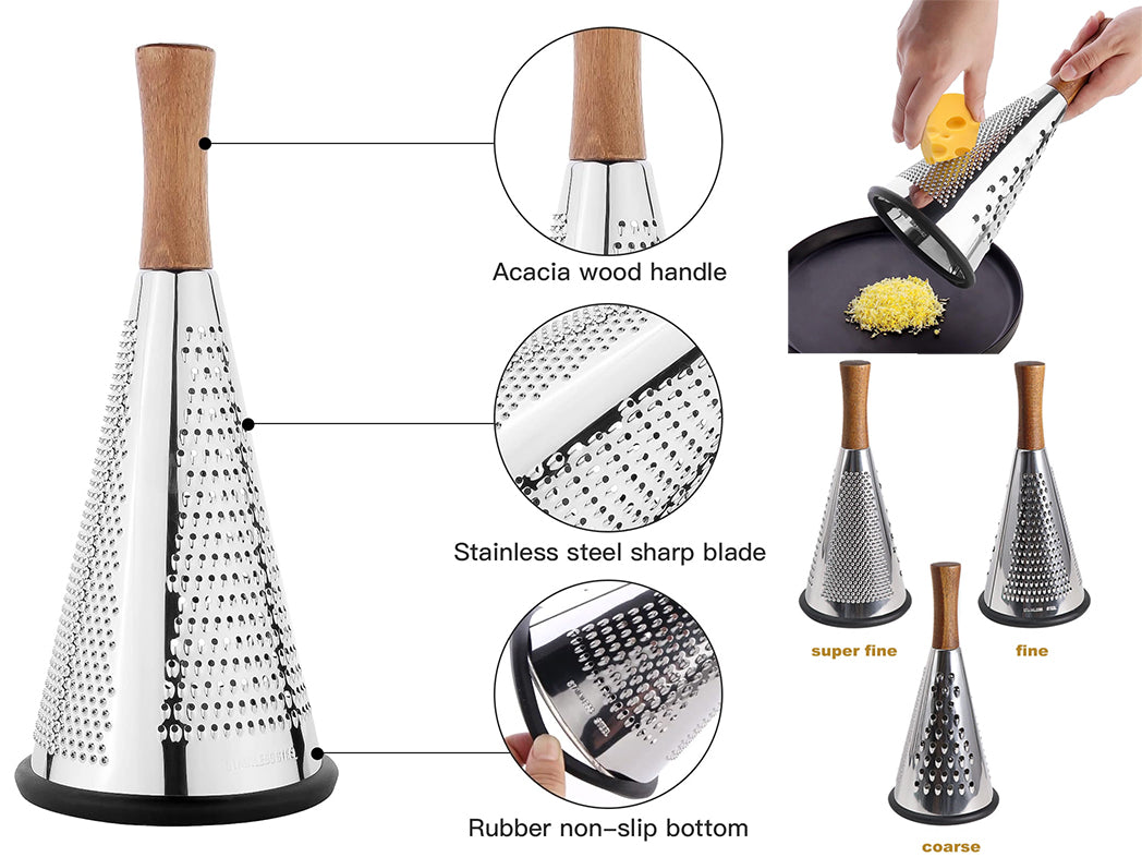Stainless steel 3 sided round grater luxury wood handle – HouzeCart